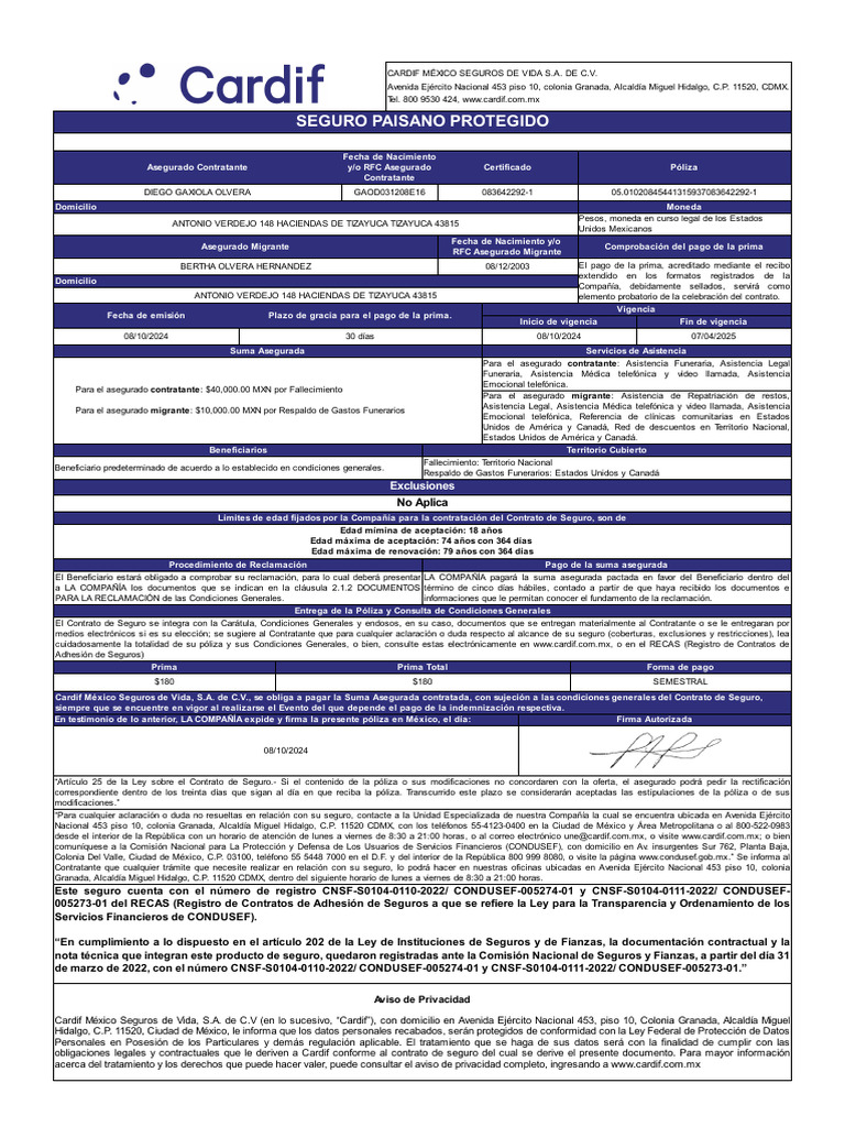 Seguro de Vida Individual Cardif México | PDF | Póliza de seguros | Seguro