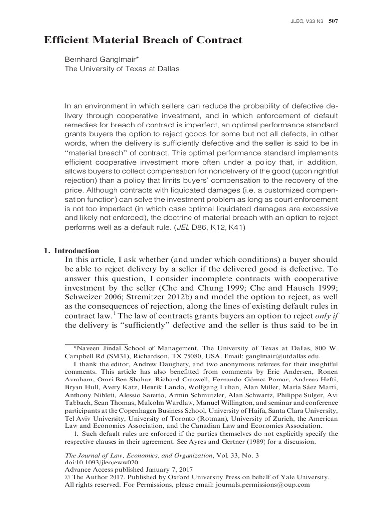 Efficient material breach of contract | PDF | Damages | Breach Of Contract