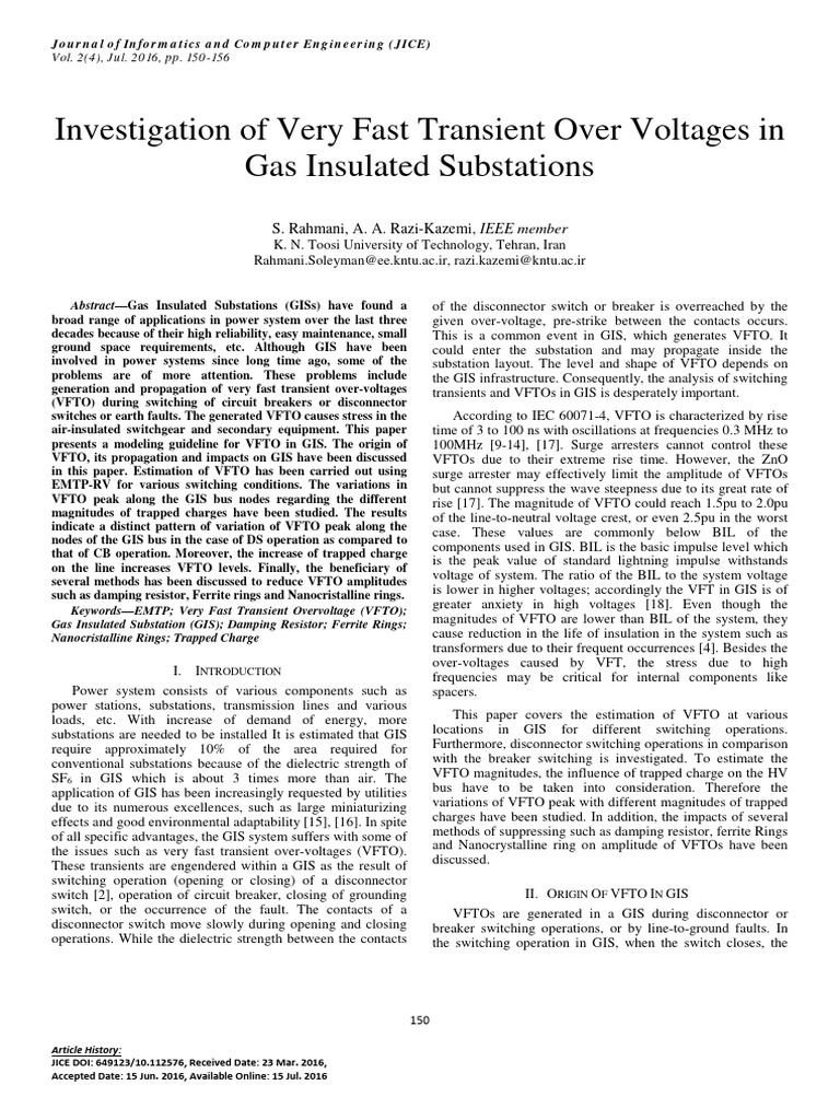 Investigation of Very Fast Transient Over Voltages in Gas Insulated ...