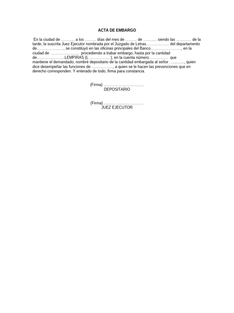 Acta de Embargo Laboral (Formato) | PDF