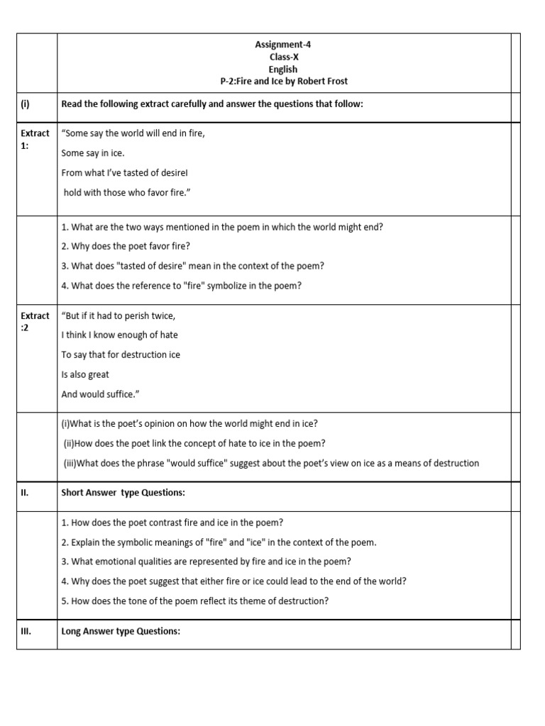 Fire and Ice Assignment | PDF