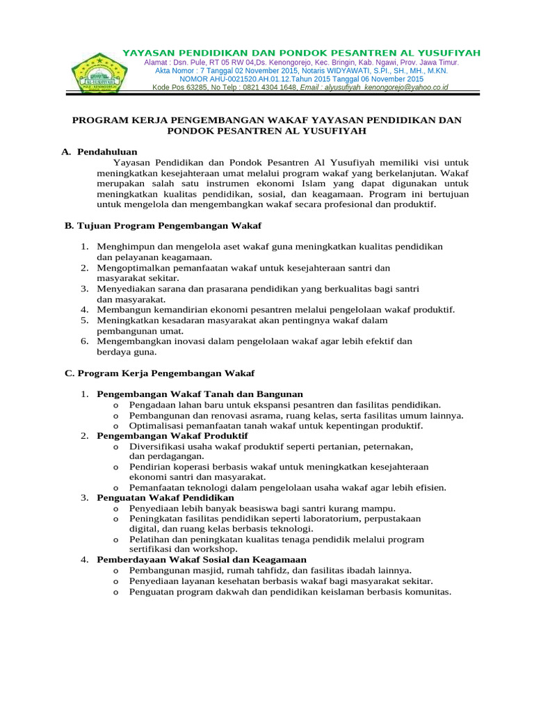 1 PROKER YAYASAN PENDIDIKAN DAN PONDOK PESANTREN AL YUSUFIYAH-digabungkan | PDF