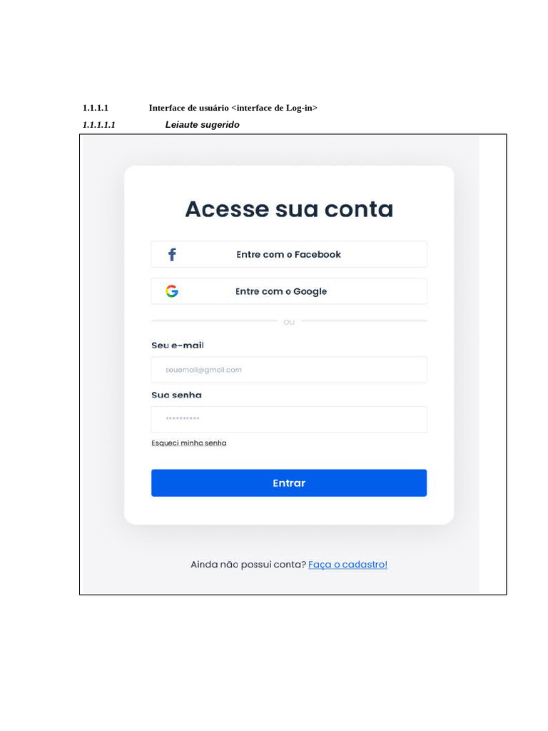 Interface de Log-in: Requisitos e Campos | PDF | Senha | Facebook
