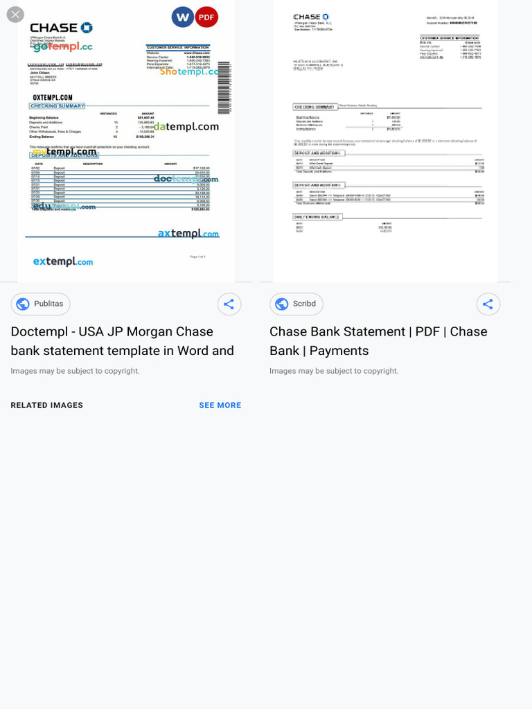 JP Morgan Chase Bank Statement - Google Search - 1746898607888 | PDF