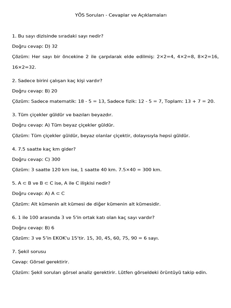 Yos Cevaplari Aciklamali | PDF