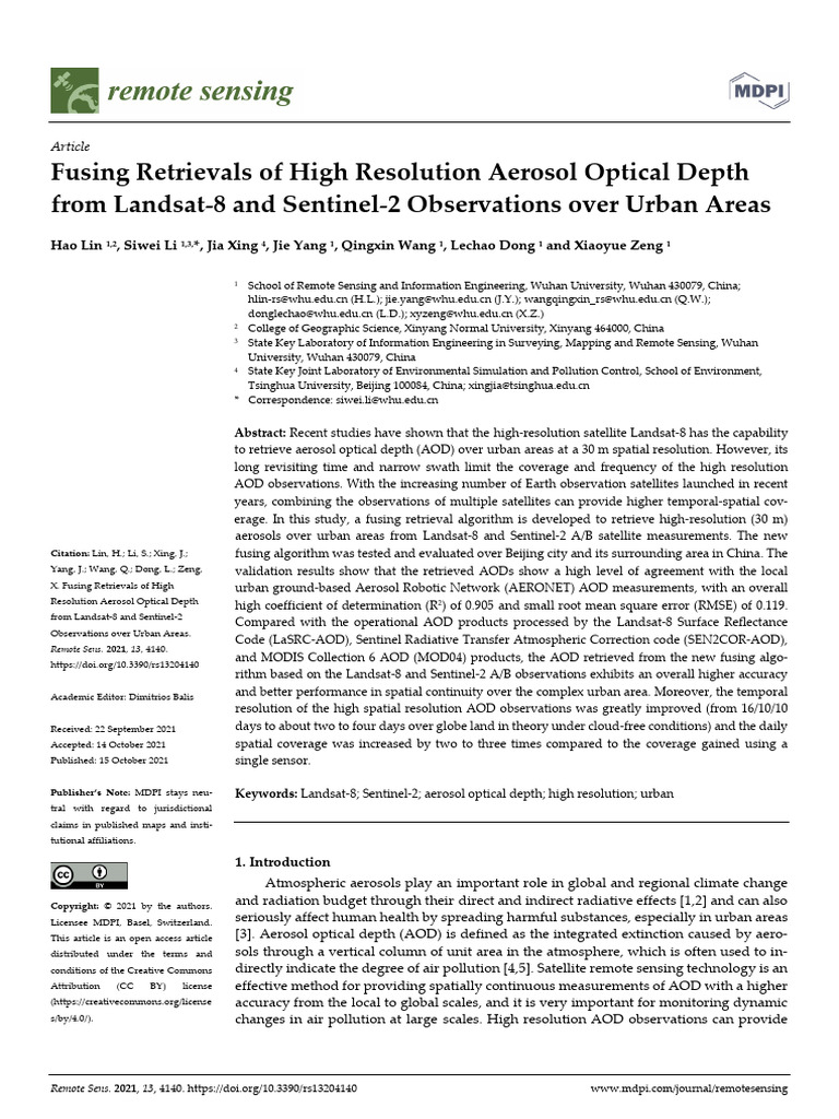 Fusing Retrievals of High Resolution Aerosol Optic | PDF
