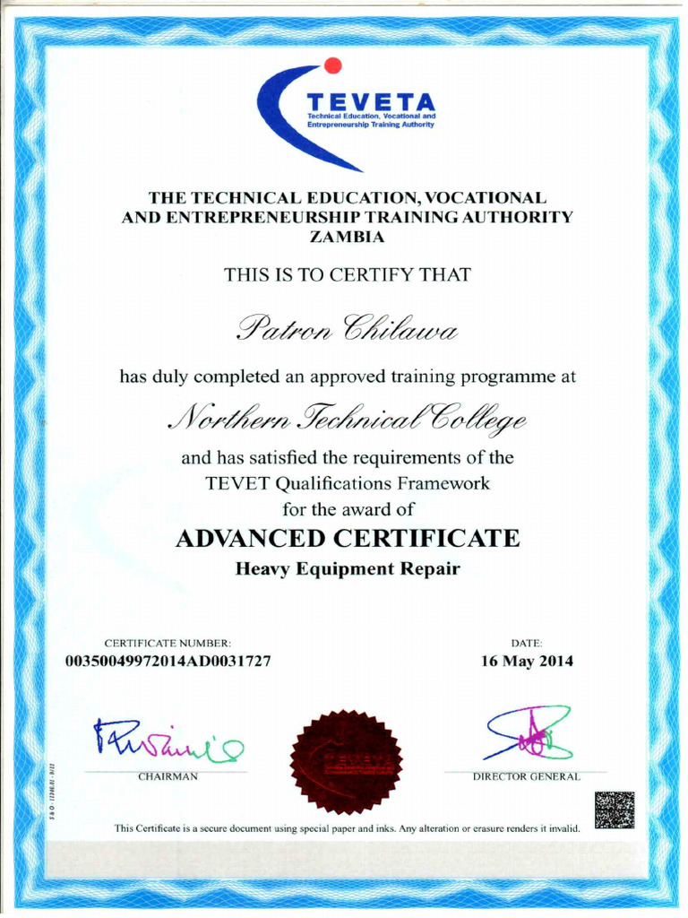 Advanced Certificate-Heavy Equipment Repair (2) (1) | PDF