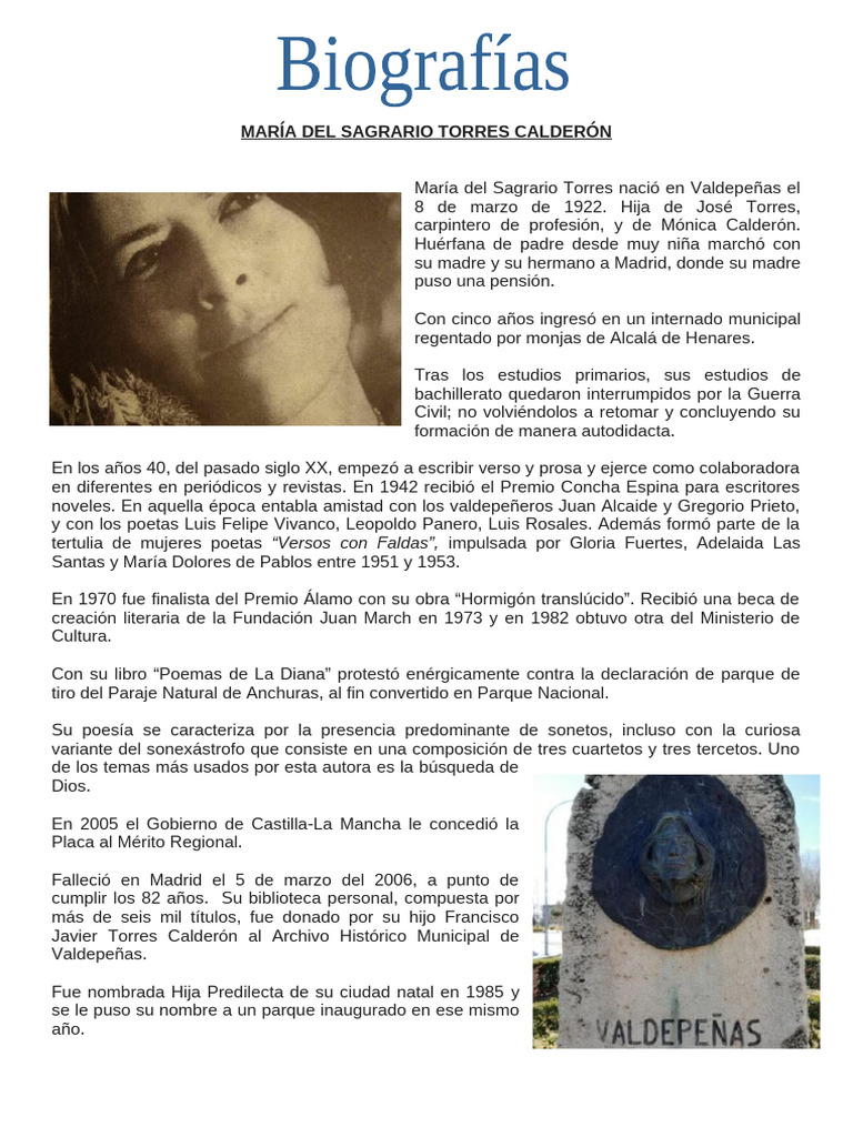 BIOGRAFIA Maria Sagrario Torres Calderon | PDF