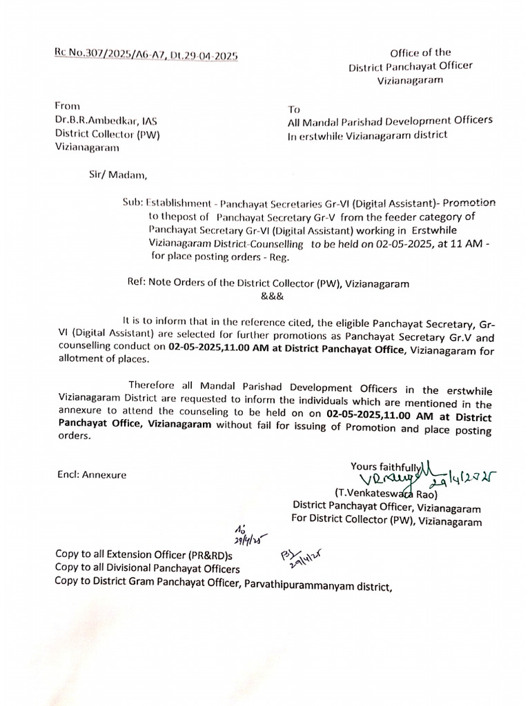DA Promotions Counselling Intimation Letter | PDF