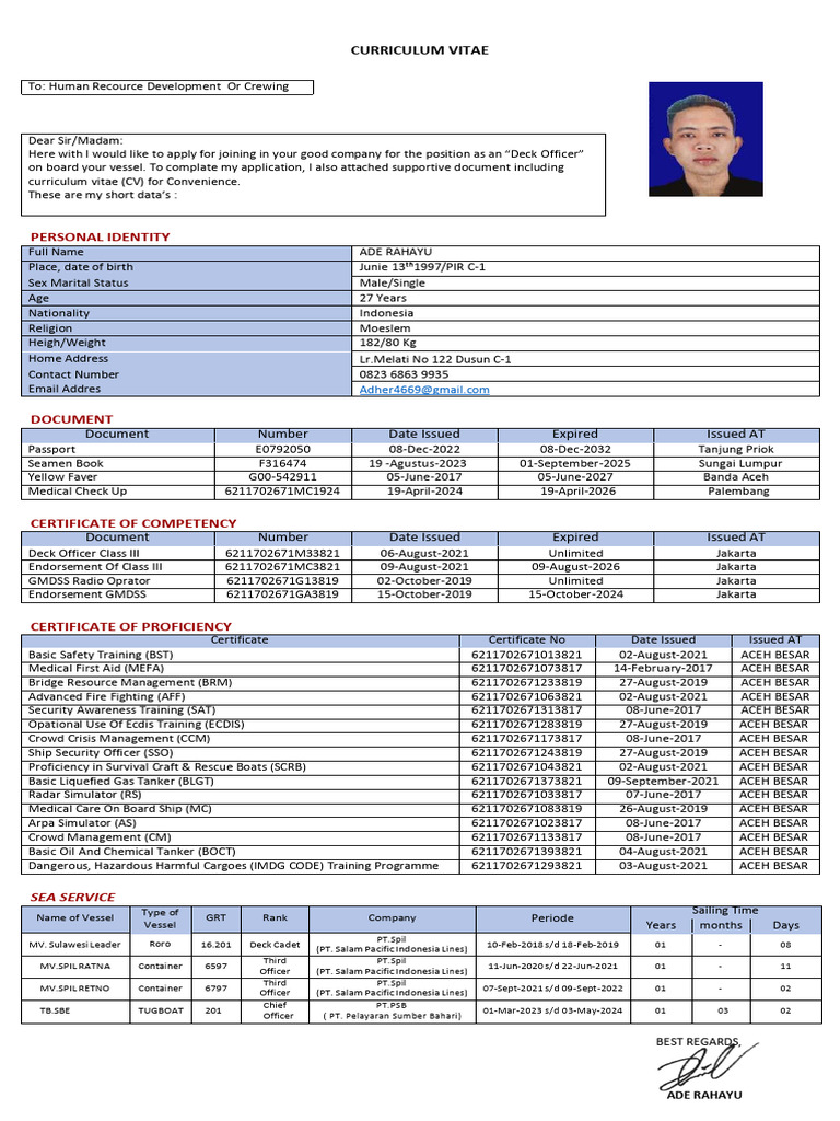CV ANT III Container Ade... | PDF | Shipping | Water Transport