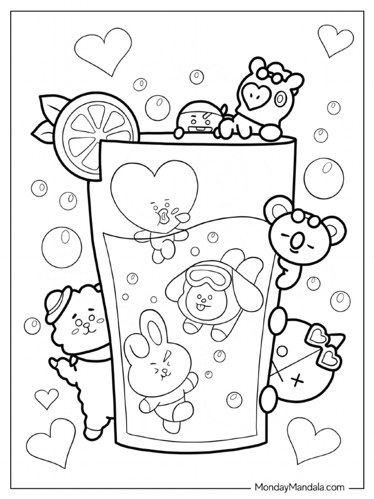 Kawaii BT21 in Iced Tea Coloring Sheet | PDF