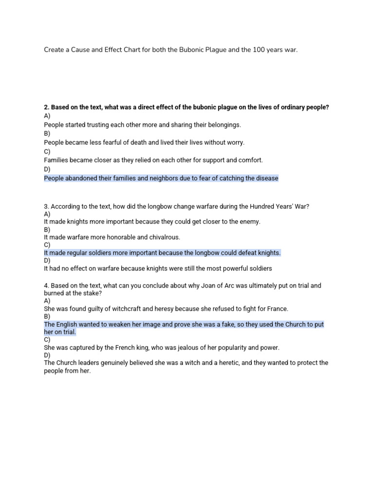 Reading Plague and 100 Year War | PDF