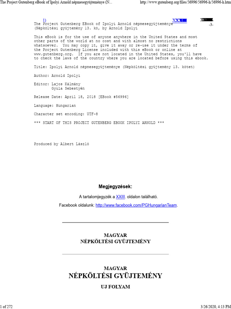 Ipolyi Arnold Népmese-Gyűjteménye (Szerk. Kálmány Lajos) | PDF