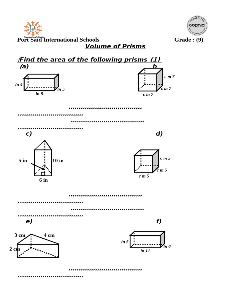 Volume of Prisms G.9 (29-4-2025) - Assignment | PDF