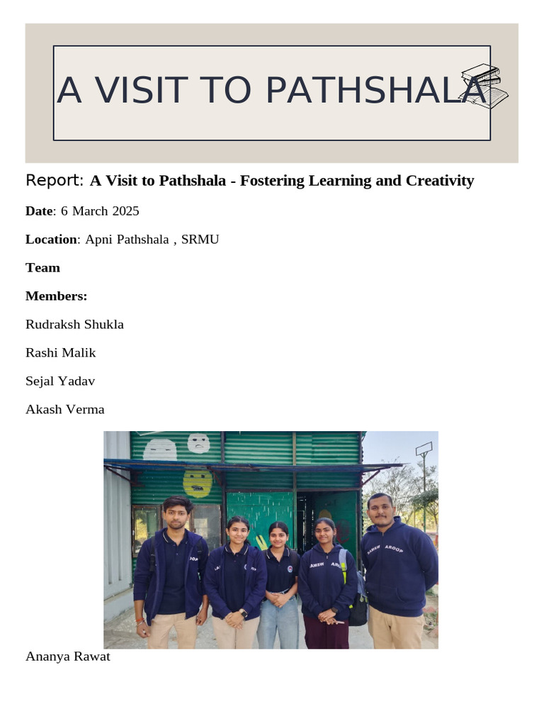 Report A Visit To Pathshala - Fostering Learning and Creativity | PDF | Drawing | Creativity