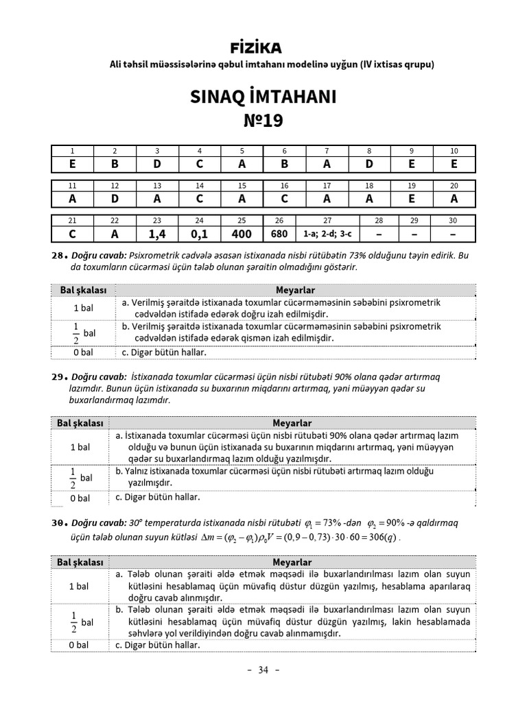 Fizika Qrup 4 AZ Sinaq 19 | PDF