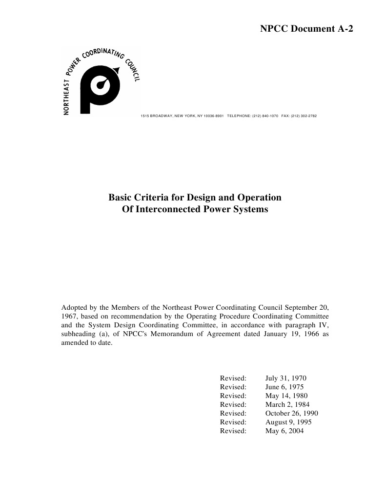 NPCC Design Criteria for Power Systems | PDF | Electric Power System ...