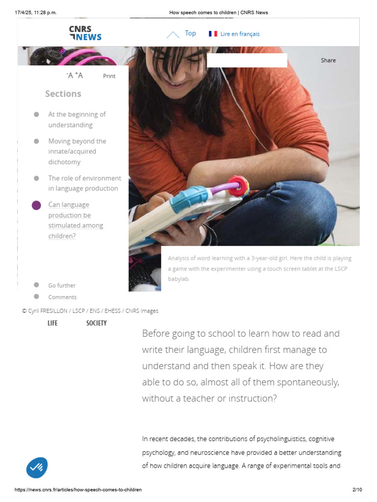 How Speech Comes To Children - CNRS News | PDF | Language Acquisition ...