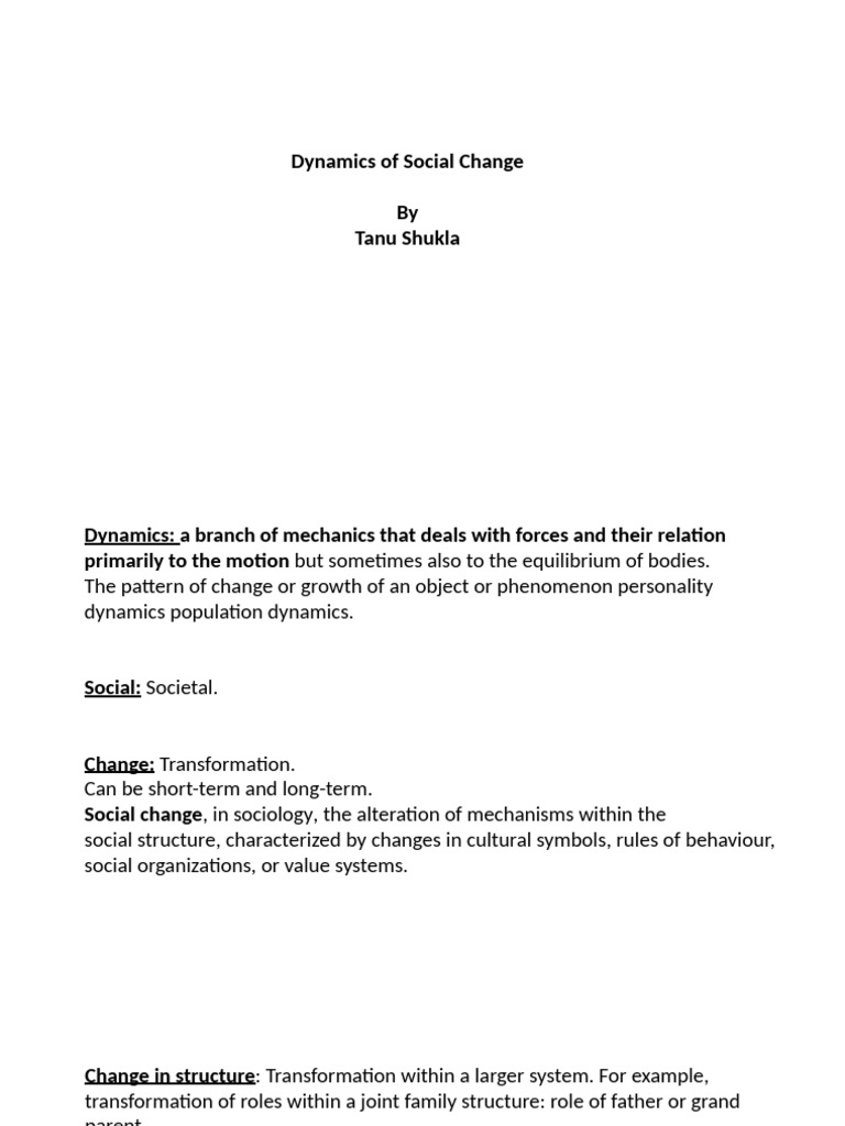 Introduction To Dynamics of Social Change Jan 2025 | PDF | Sociology ...
