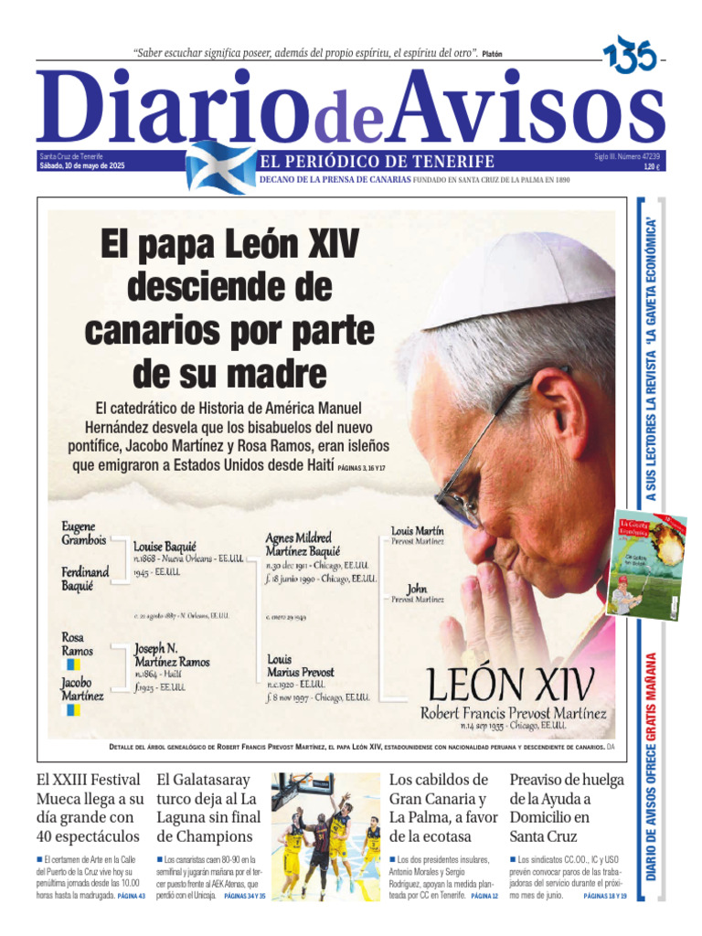 10 05 25 Diario de Avisos | PDF | Islas Canarias | Papa Francisco