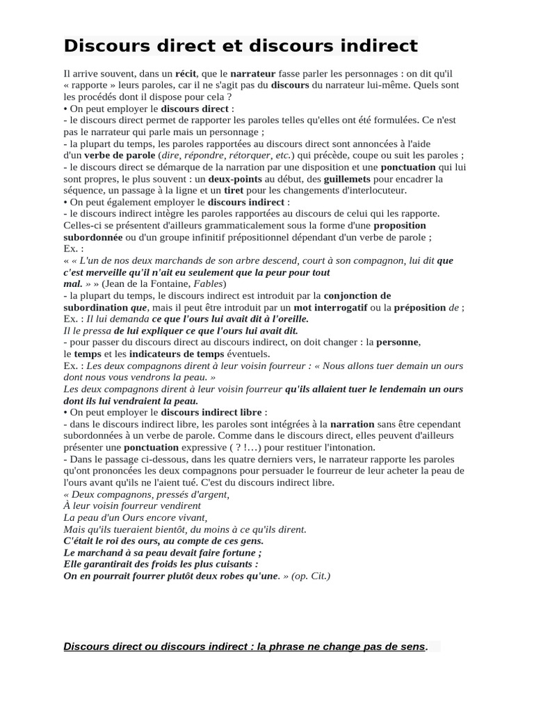 Discours direct et indirect expliqué | PDF | Verbe | Clause