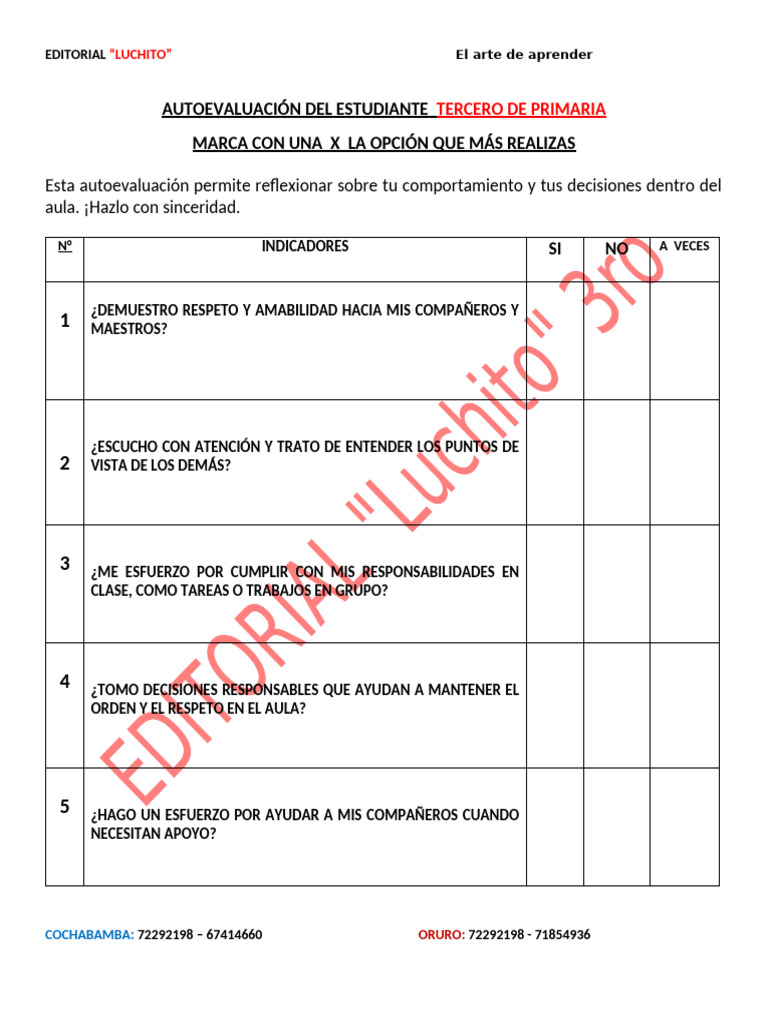 Autoevaluación 3ro Prim. | PDF