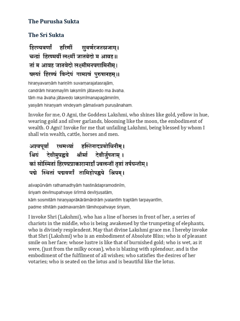 Purusha Sukta | PDF | Hindu Deities | Hindu Mythology