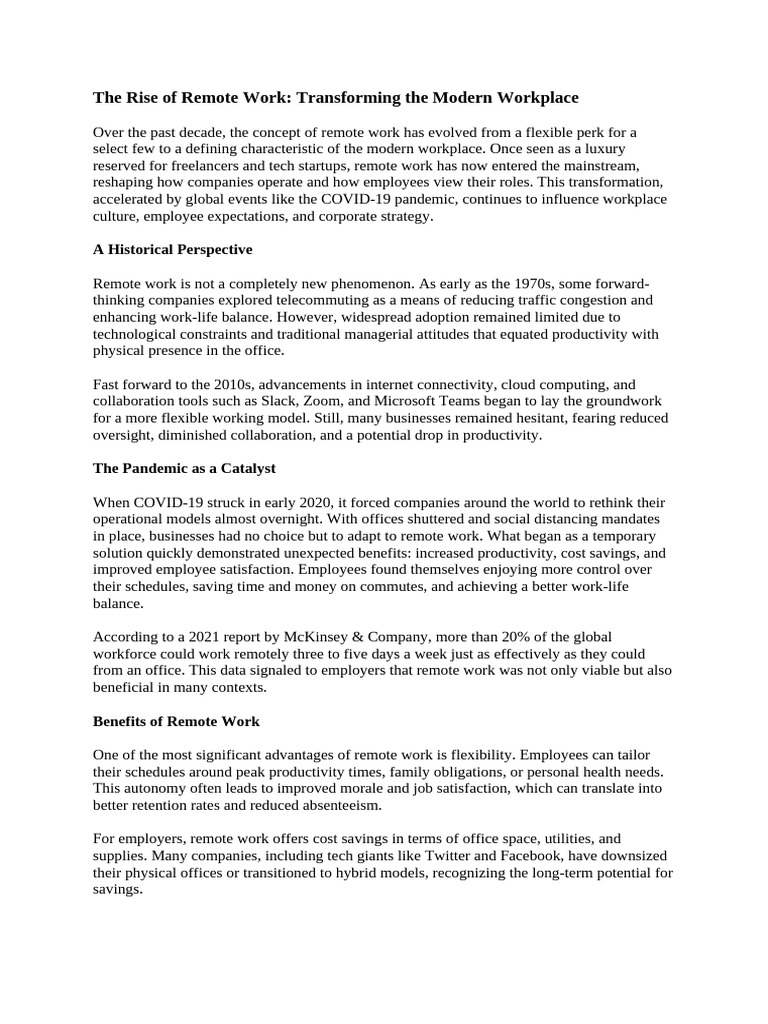 The Rise of Remote Work | PDF | Business | Economies