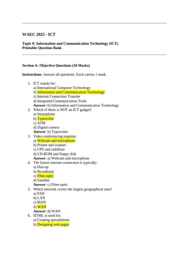 WAEC Computer Studies Topic 8 | PDF | Computer Network | Internet