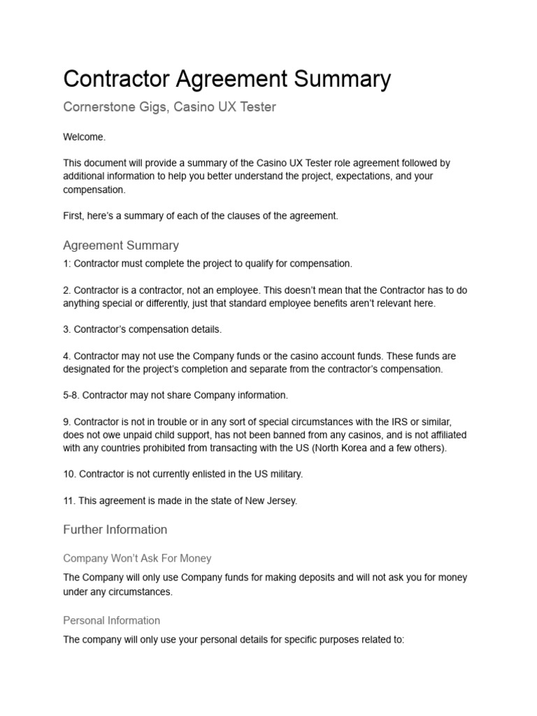 Contractor Agreement Summary | PDF | Business