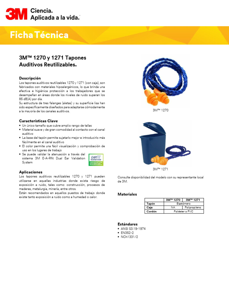 Ficha Técnica Tapones Auditivos 3m Pdf Ruido Sonido