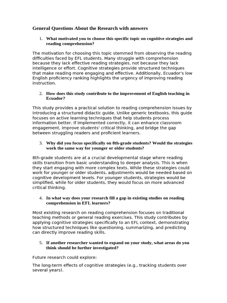 20 Questions About The Research With Answers | PDF | Reading ...