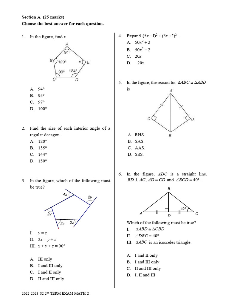 2022-2023-S2 2nd TERM EXAM-MATH | PDF | Area | Circle