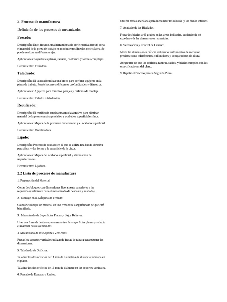 Proceso de Manufactura | PDF | Perforar | Mecanizado