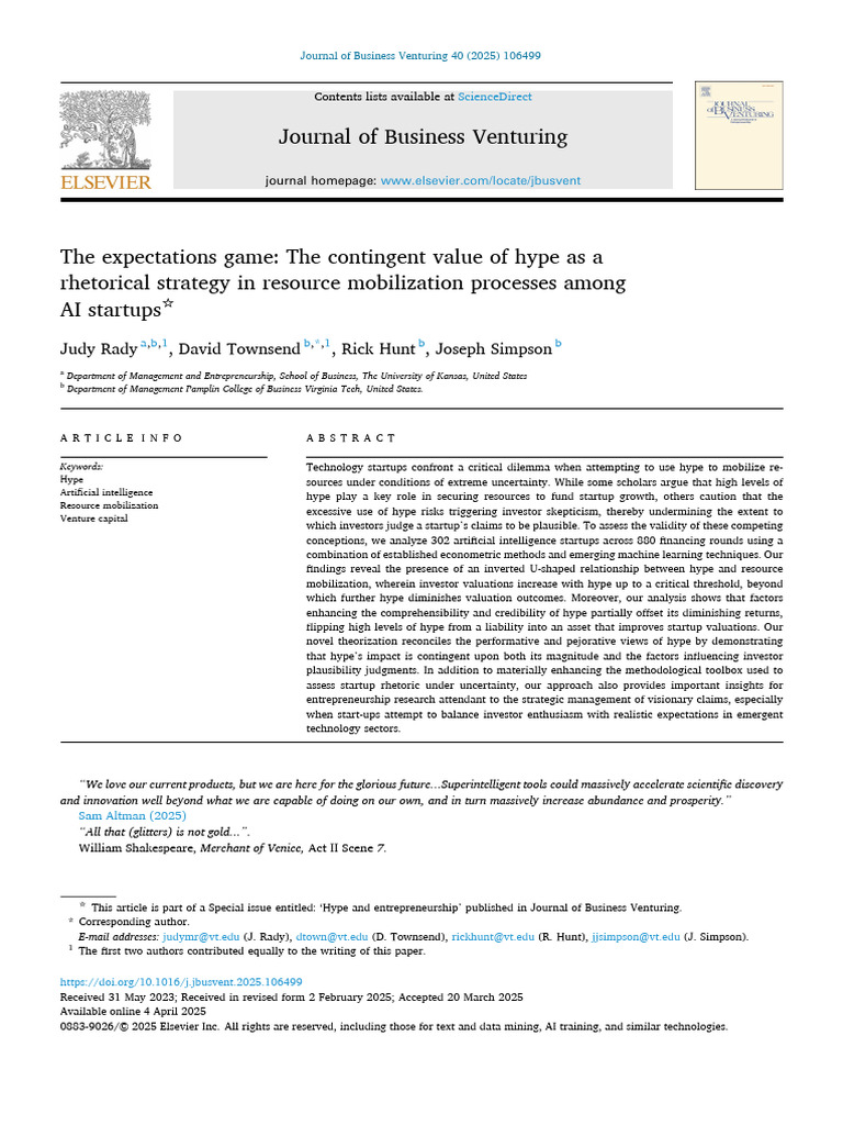 The Expectations Game: The Contingent Value of Hype As A Rhetorical ...