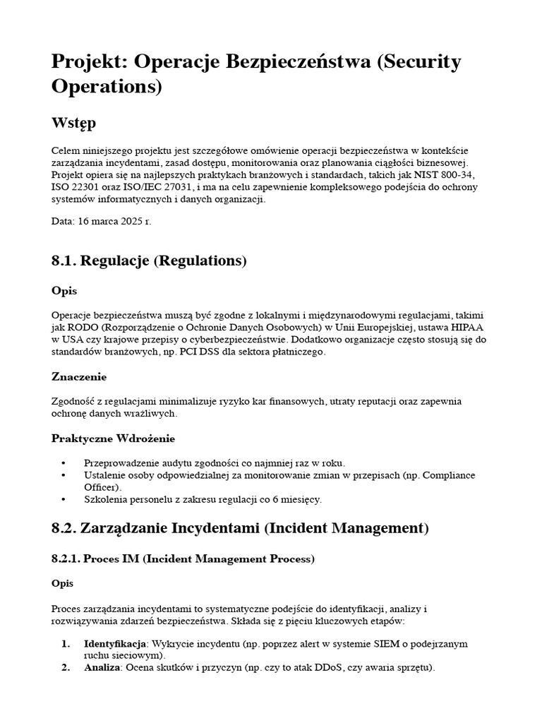Projekt: Operacje Bezpiecze Stwa (Security Operations) : WST P | PDF