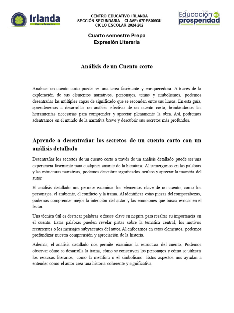 Análisis de Un Cuento | PDF | Cuentos | Autor