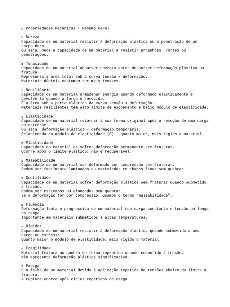 Resumo_Propriedades_Mecanicas | PDF | Ductilidade | Estresse (Mecânica)