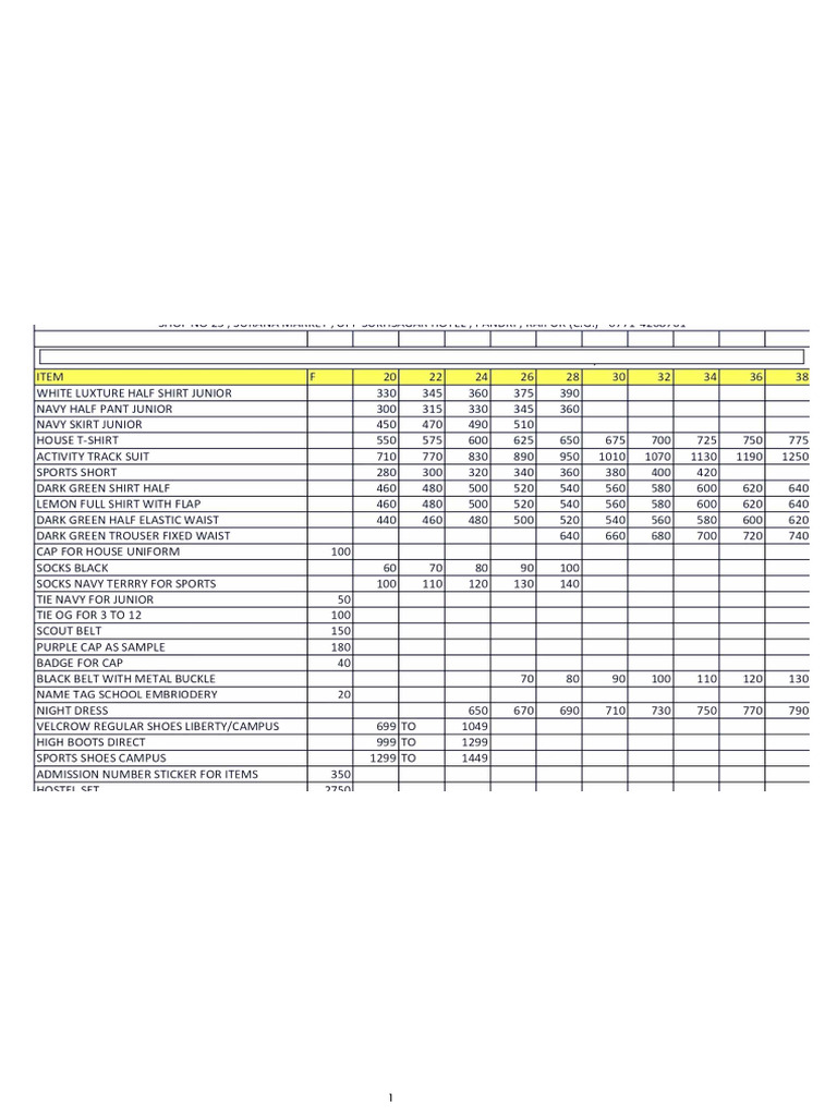 Uniform and Book List | PDF