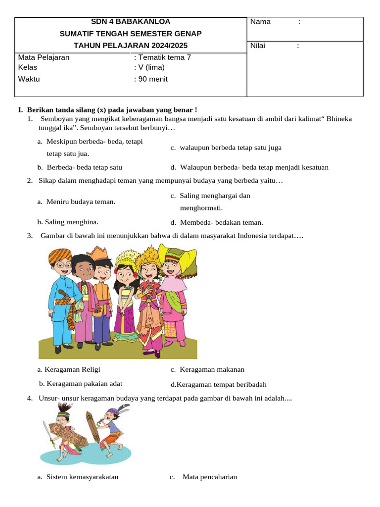 SOAL PTS KELAS 5 TEMA 7 Genap | PDF