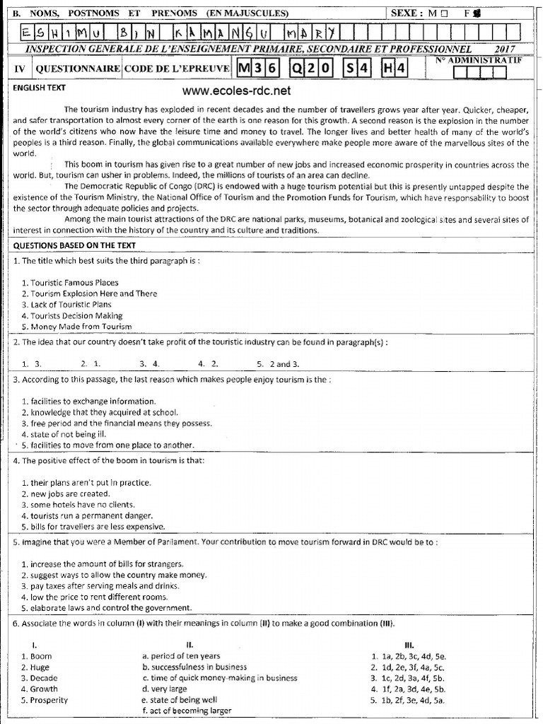 Items Exetat 2017 Anglais Francais S1 Code M36 | PDF