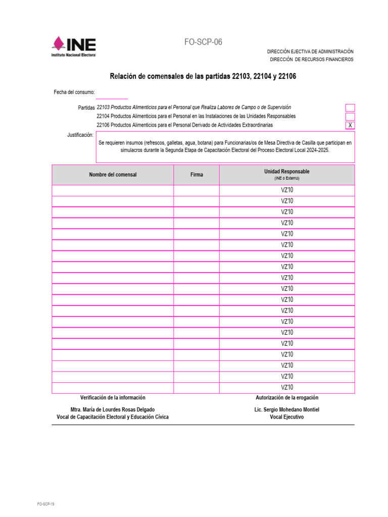 Pel - Lista de Comensales Simulacro | PDF