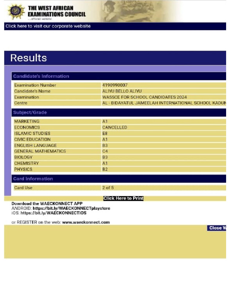 Waec Result | PDF