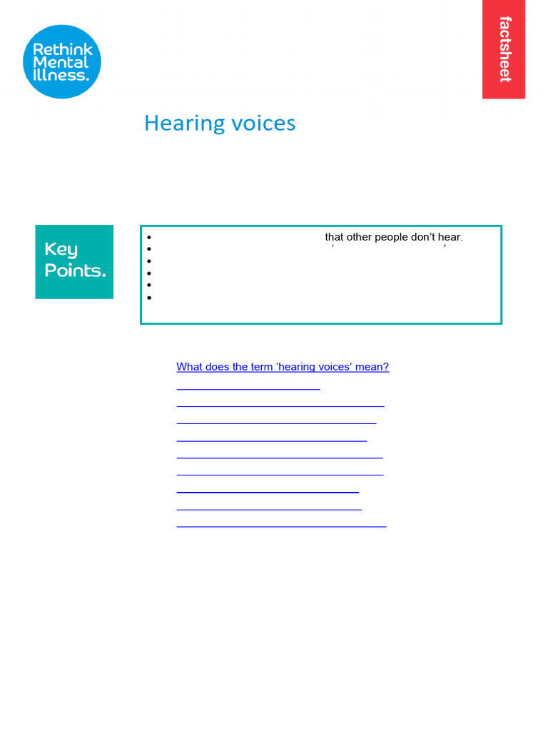 Understanding Hearing Voices: A Guide | PDF | Cognitive Behavioral ...