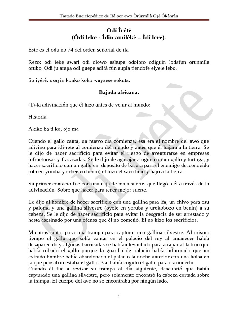 Odí Ìrètè: Sacrificios y Adivinación | PDF