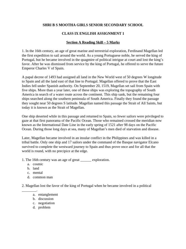 Class 9 Assignment 1 Qp Pdf Pacific Ocean Exploration 6199