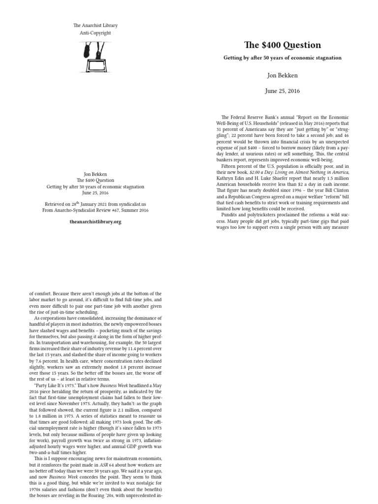 Jon Bekken the 400 Question.a4 | PDF | Cost Of Living | Loans