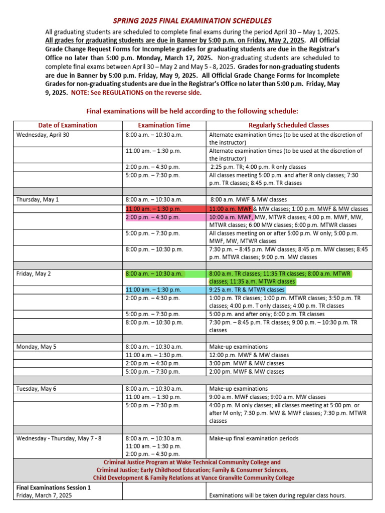 Final-Exam-Schedule | PDF | Educational Stages