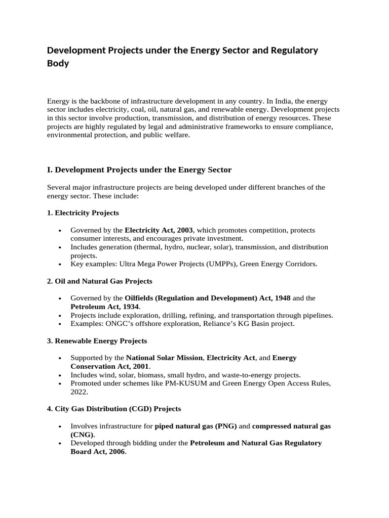Energy Sector Development Projects in India | PDF | Energy Industry ...