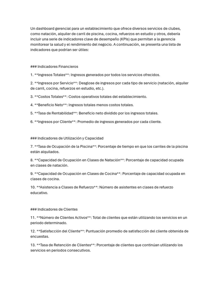 Un Dashboard Gerencial para Un Establecimiento Que Ofrece Diversos ...